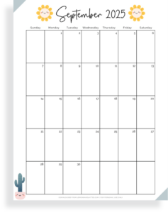 20 Cute September 2025 Calendar Printables
