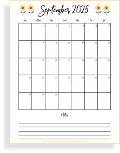 20 Cute September 2025 Calendar Printables