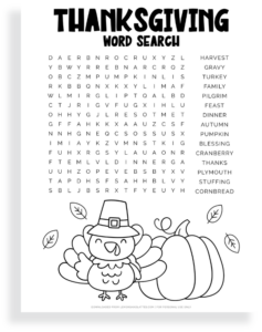 Thanksgiving Word Search Printables for Kids
