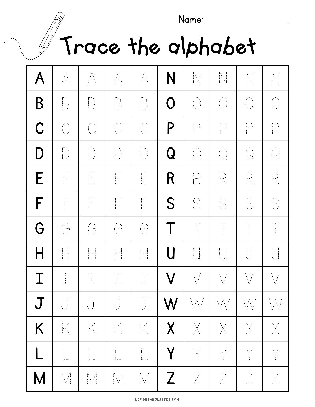 alphabet-tracing-worksheet-a-z-5 - Lemons and Lattes