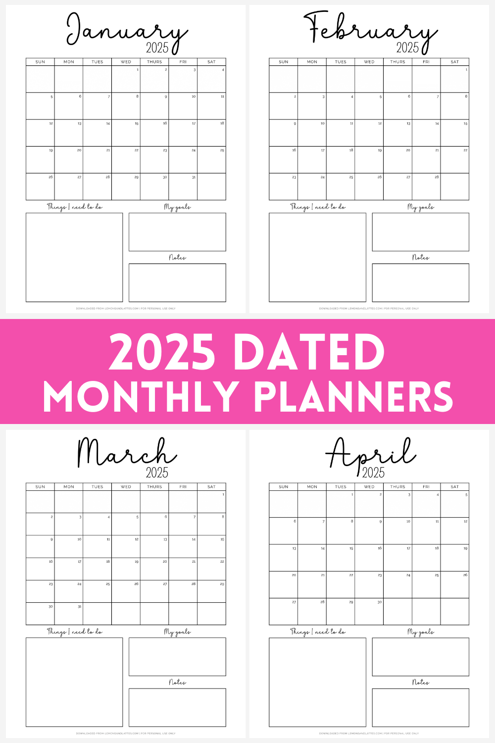 Free Printable Minimalist Monthly Planners Dated for 2025