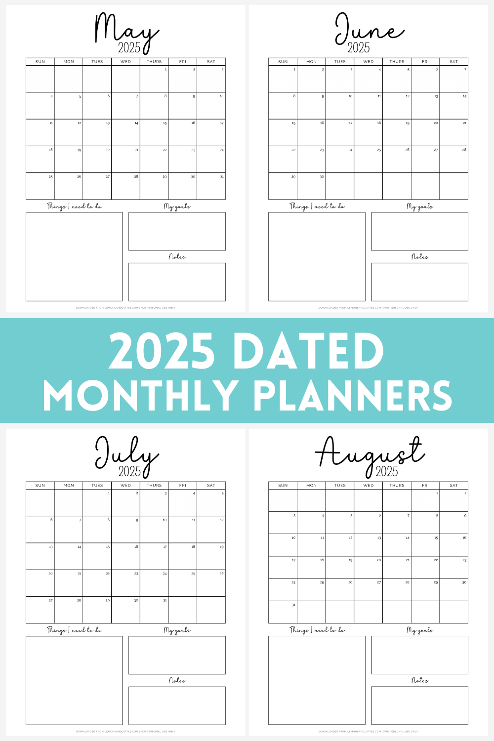 Free Printable Minimalist Monthly Planners Dated for 2025
