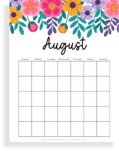 Free Blank Calendar Printables (Cute Floral Design)
