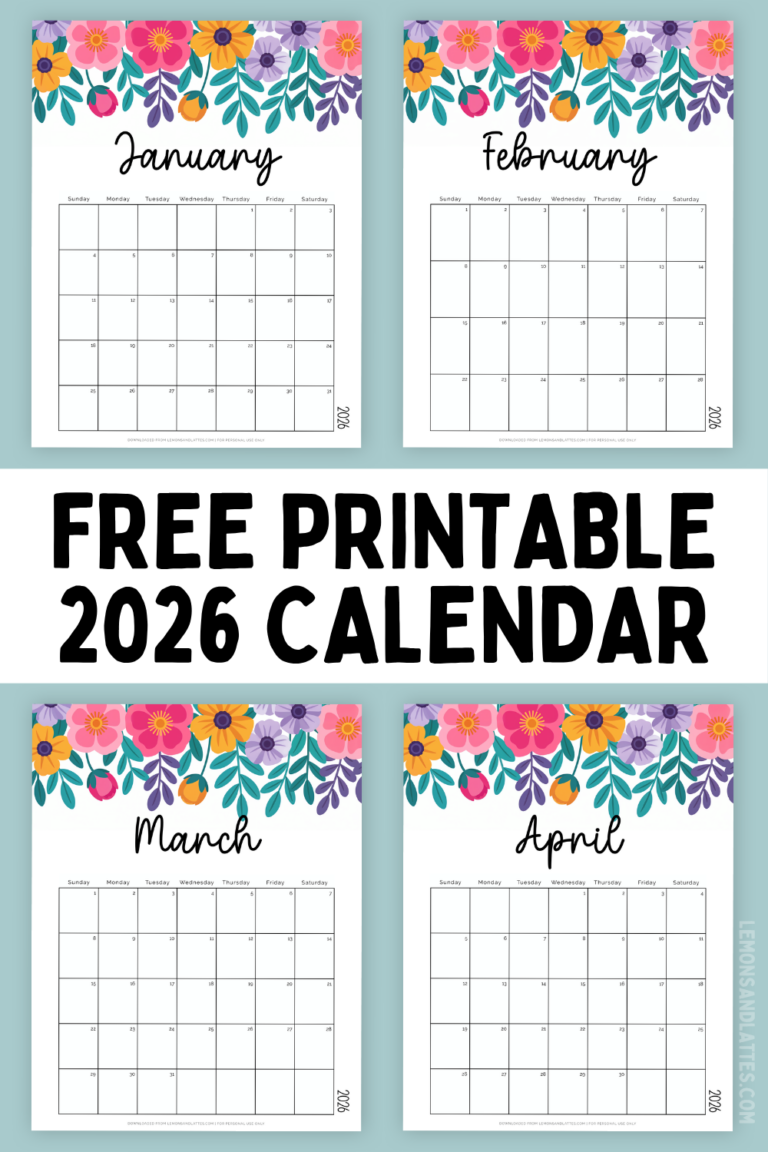 Free Printable 2026 Monthly Calendars (Cute Floral Design)