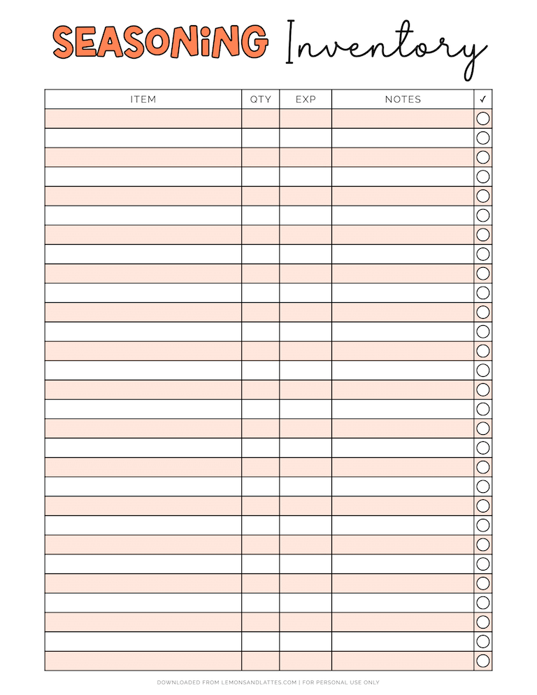Free Kitchen Inventory Printables