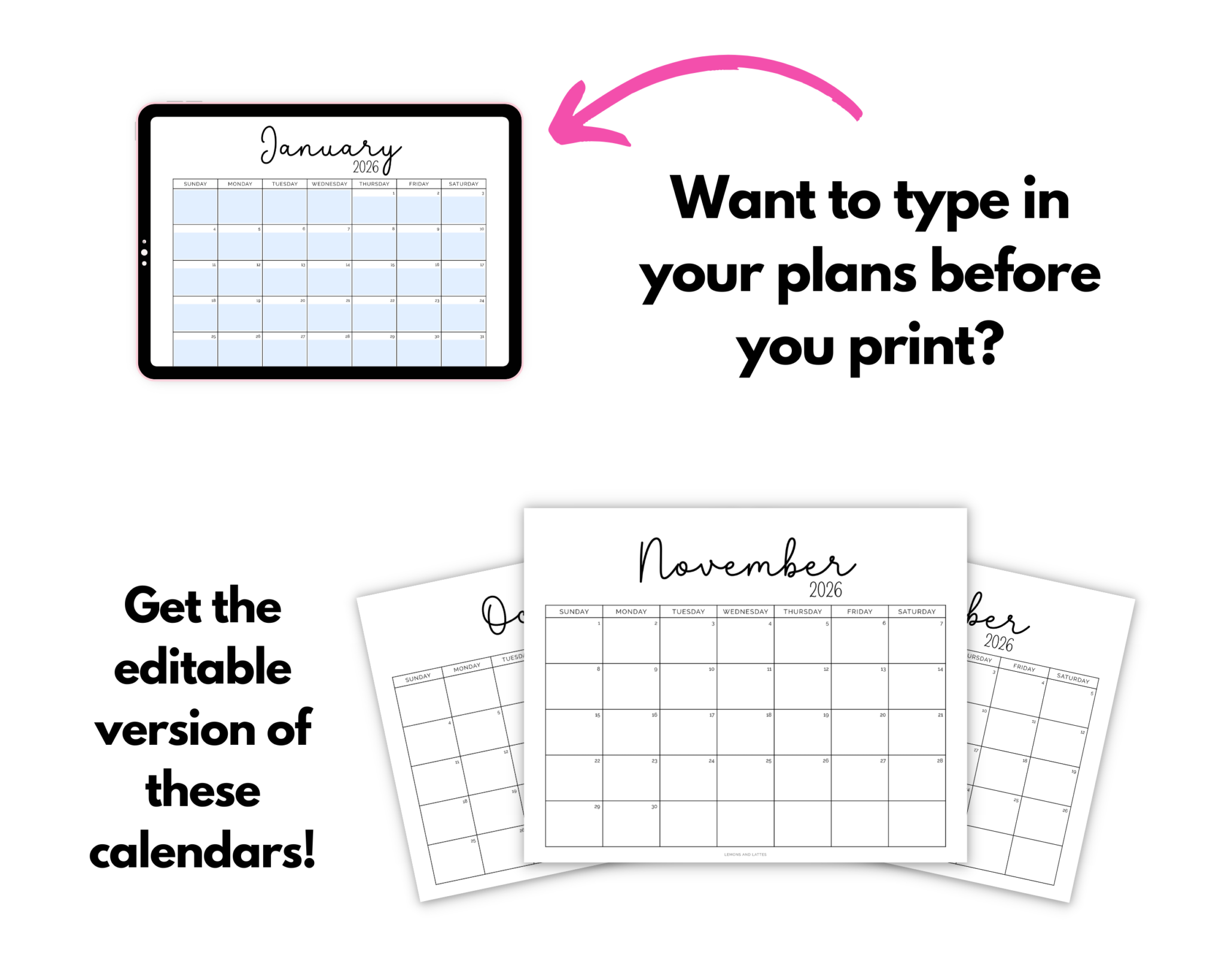 Free Printable 2026 Minimalist Landscape Calendars