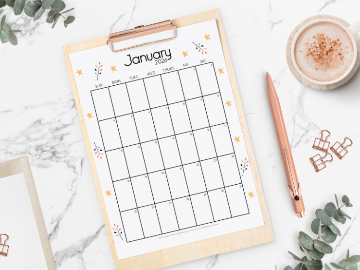 20 Cute January 2026 Calendar Printables
