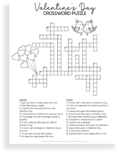 Free Valentine's Day Crossword Puzzle Printable